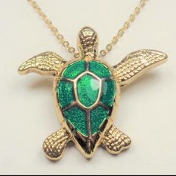 Jewelry | Nautical Gold Tone Green Stone Sea Turtle Necklace | Poshmark
